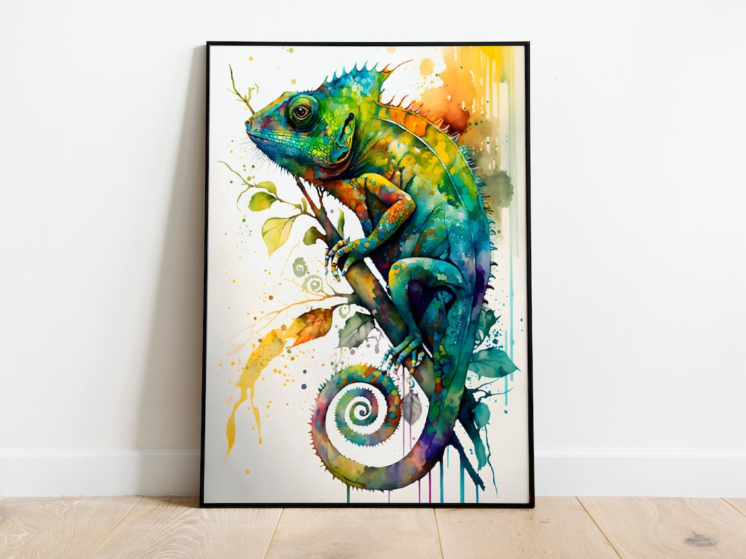 Chameleon Watercolor PRINTABLE ART Chameleon Print Instant Download ...
