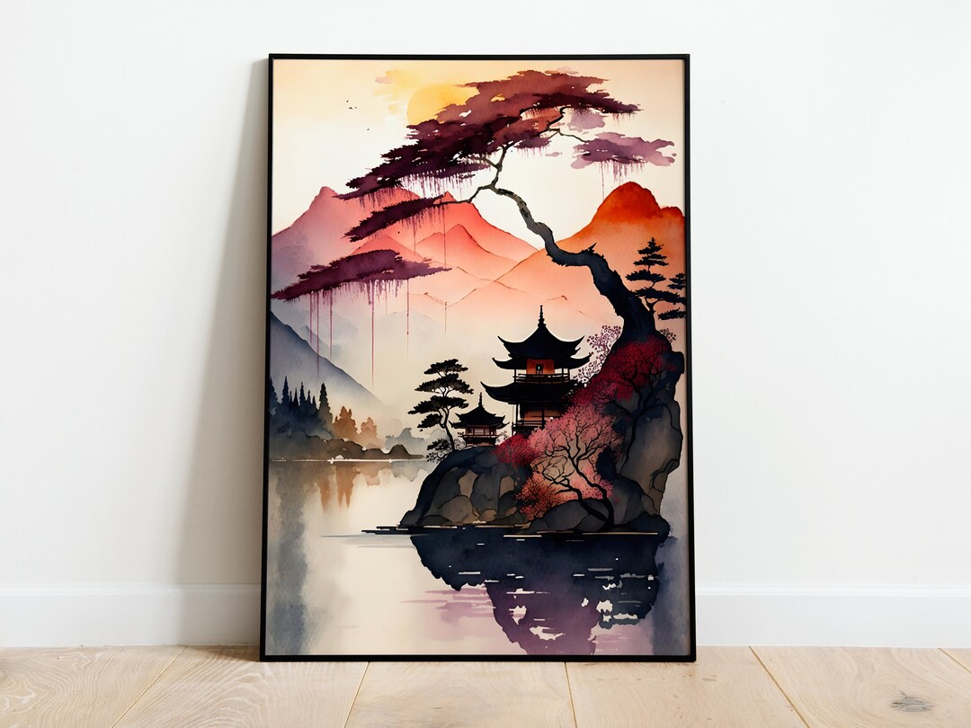Japanese Watercolour Wall Art Japanese Temple Printable Art Japanese ...