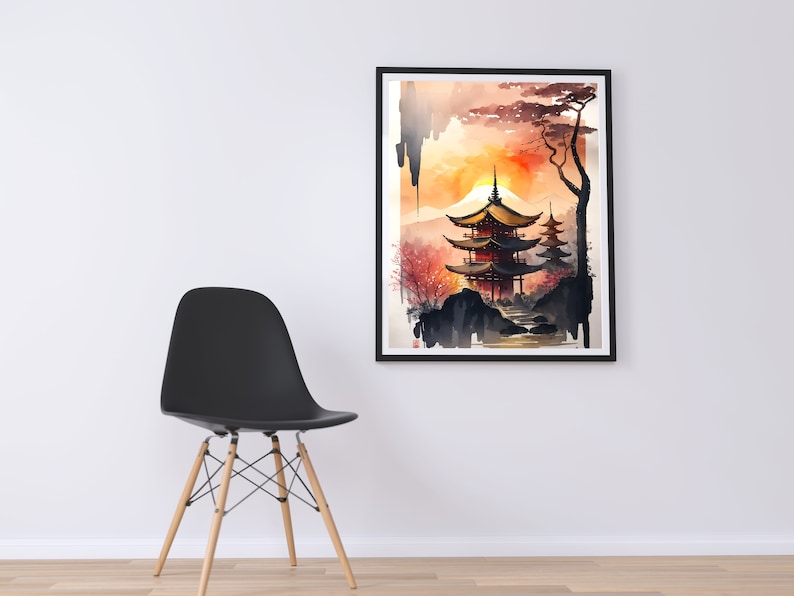 Japanese Watercolour Wall Art Japanese Temple Printable Art Japanese ...