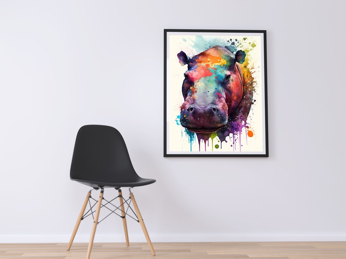 Hippo Watercolor PRINTABLE ART Hippo Print Instant Download Hippo ...