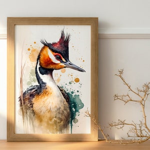 Watercolor Great Crested Grebe PRINTABLE ART Grebe Instant Download ...
