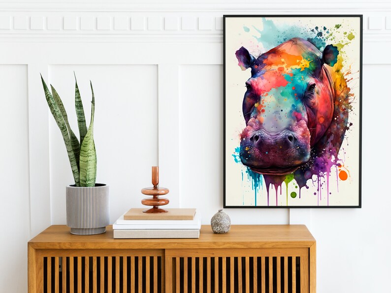 Hippo Watercolor PRINTABLE ART Hippo Print Instant Download Hippo ...