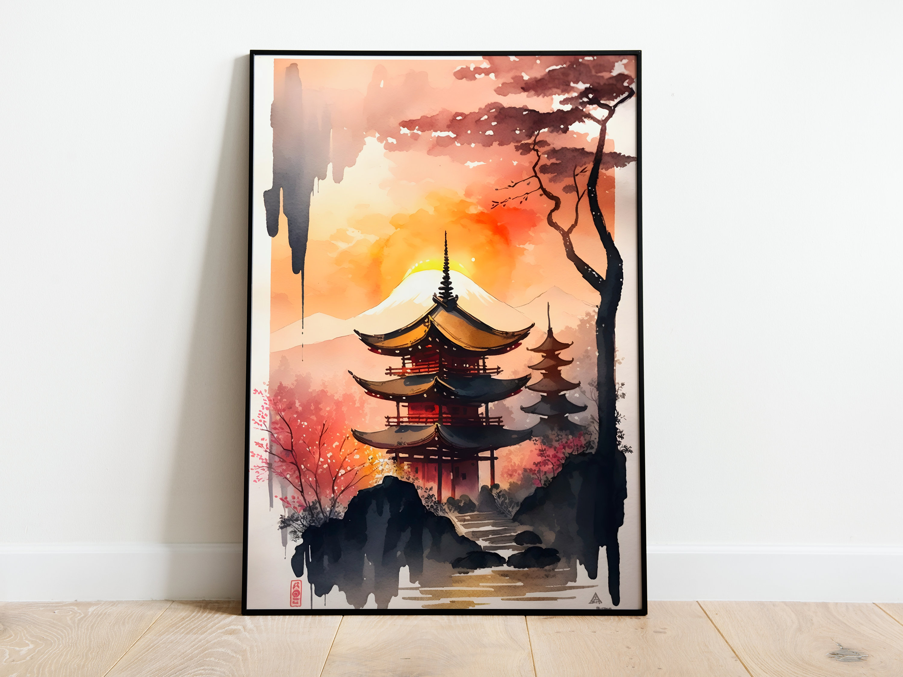 Japanese Watercolour Wall Art Japanese Temple Printable Art Japanese ...
