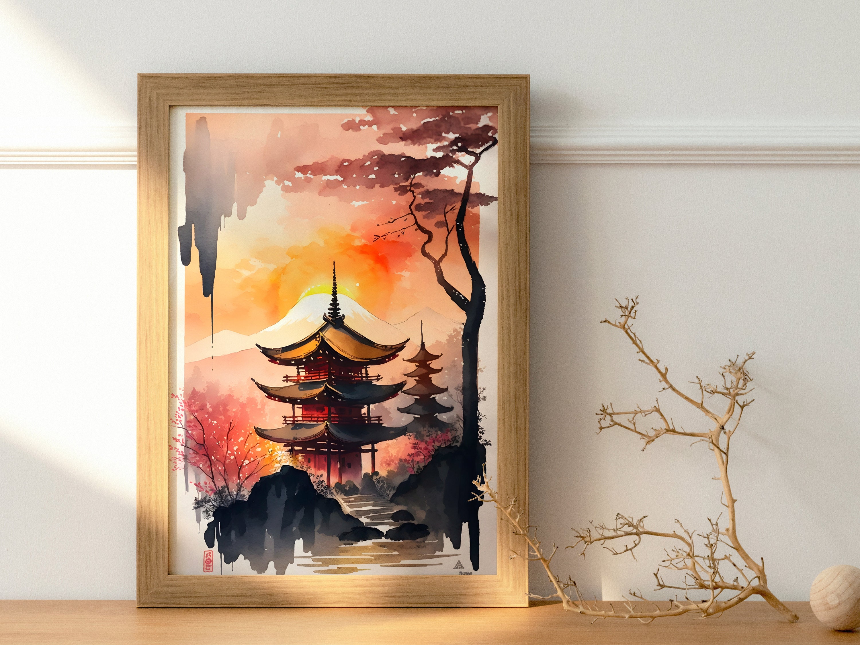 Japanese Watercolour Wall Art Japanese Temple Printable Art Japanese ...