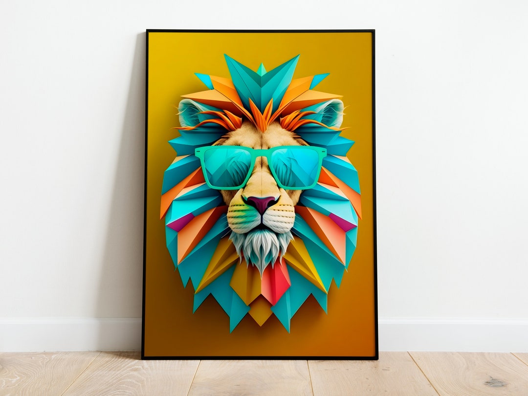 Origami Lion Head, Wall Art Origami Lion, Digital Poster, Downloadable ...