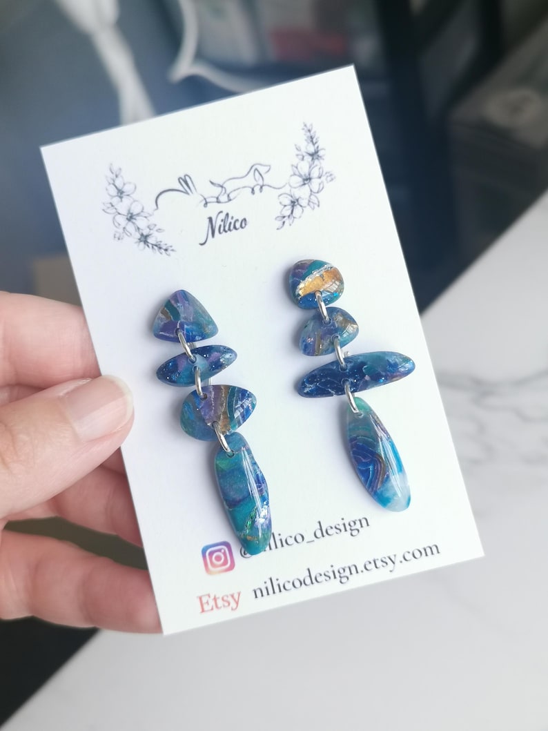 Stained Glass Celestial Colourful Blue Polymer Clay Pebble Statement ...
