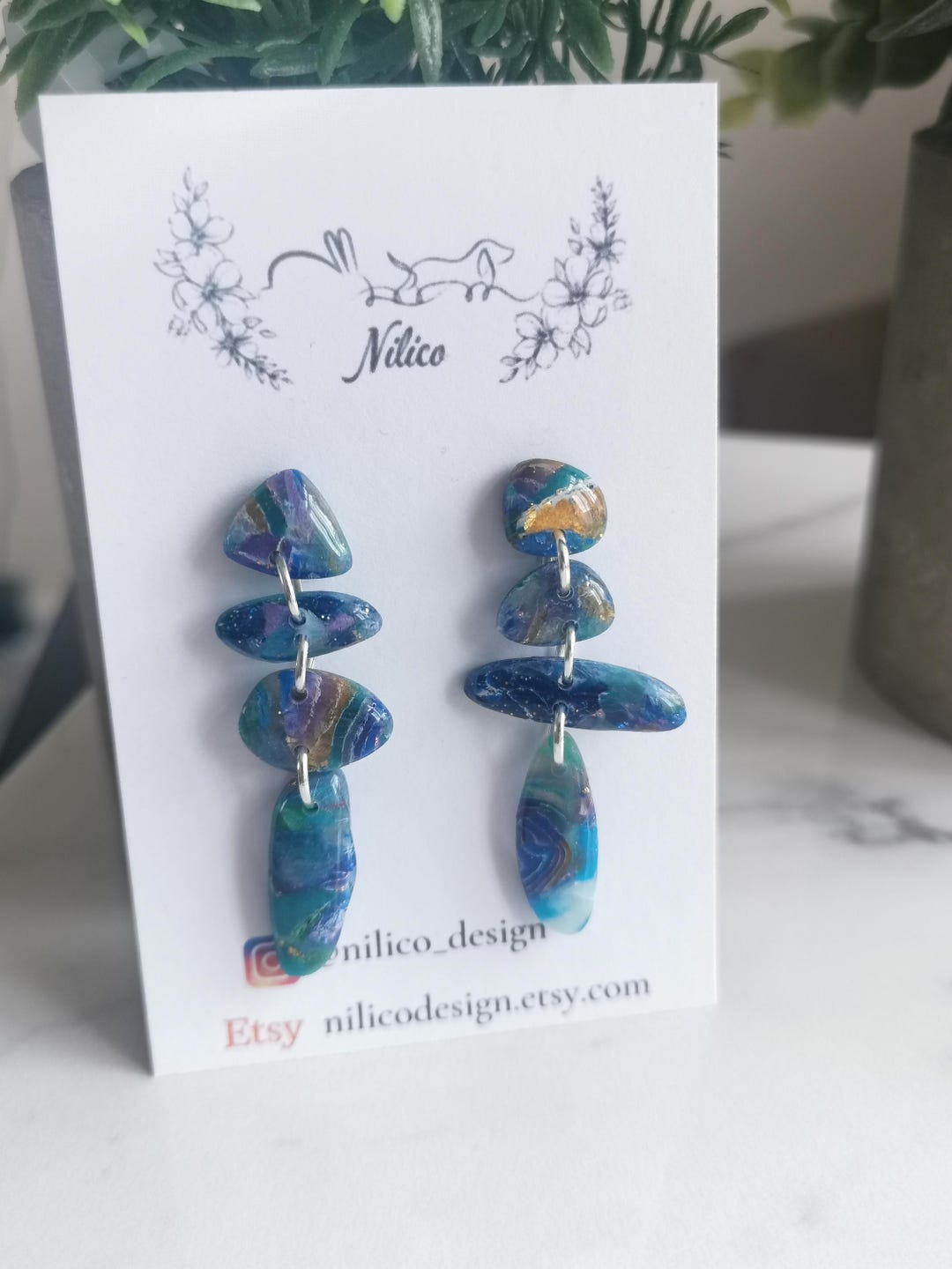 Stained Glass Celestial Colourful Blue Polymer Clay Pebble Statement ...