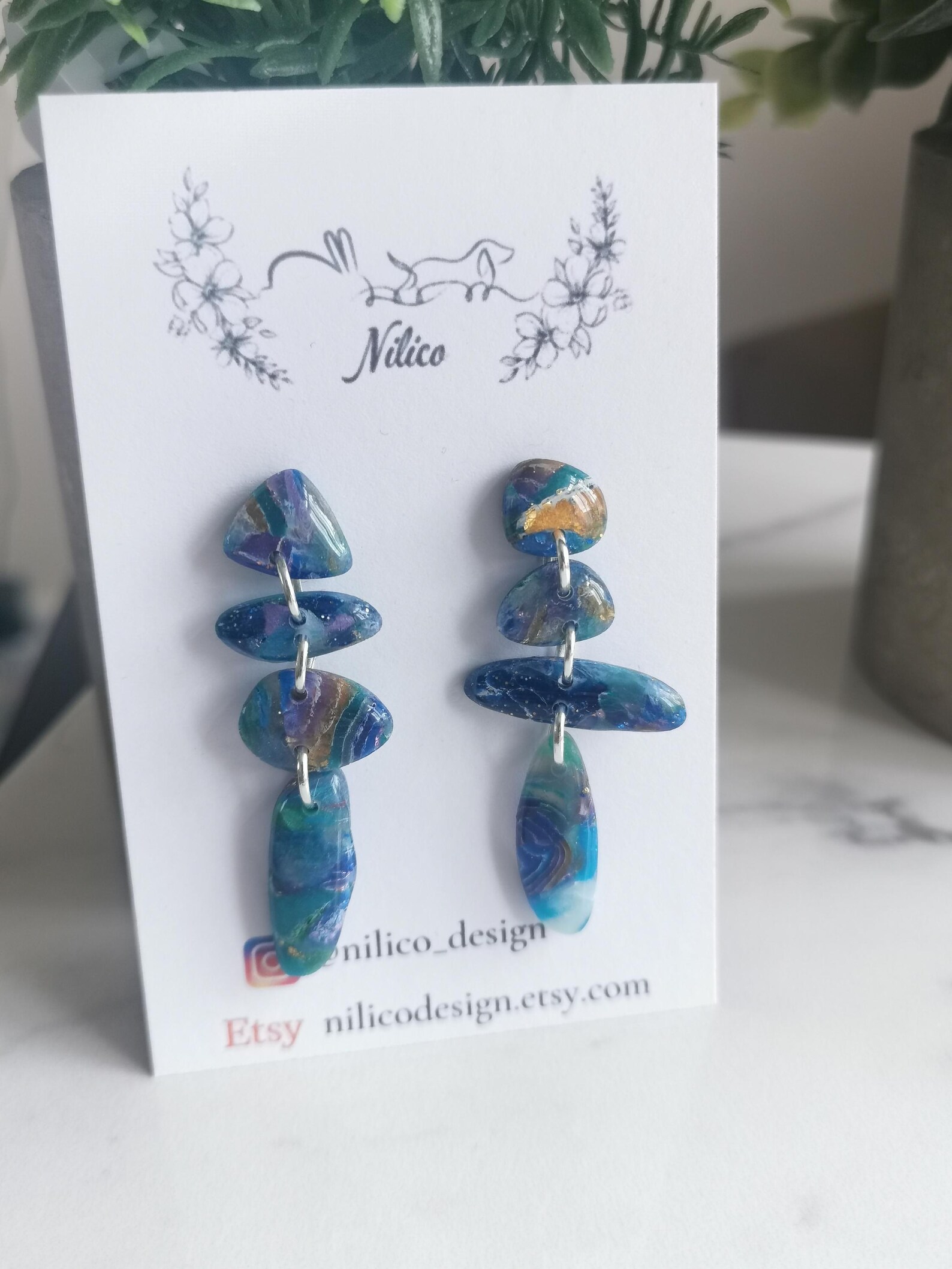 Stained Glass Celestial Colourful Blue Polymer Clay Pebble Statement ...