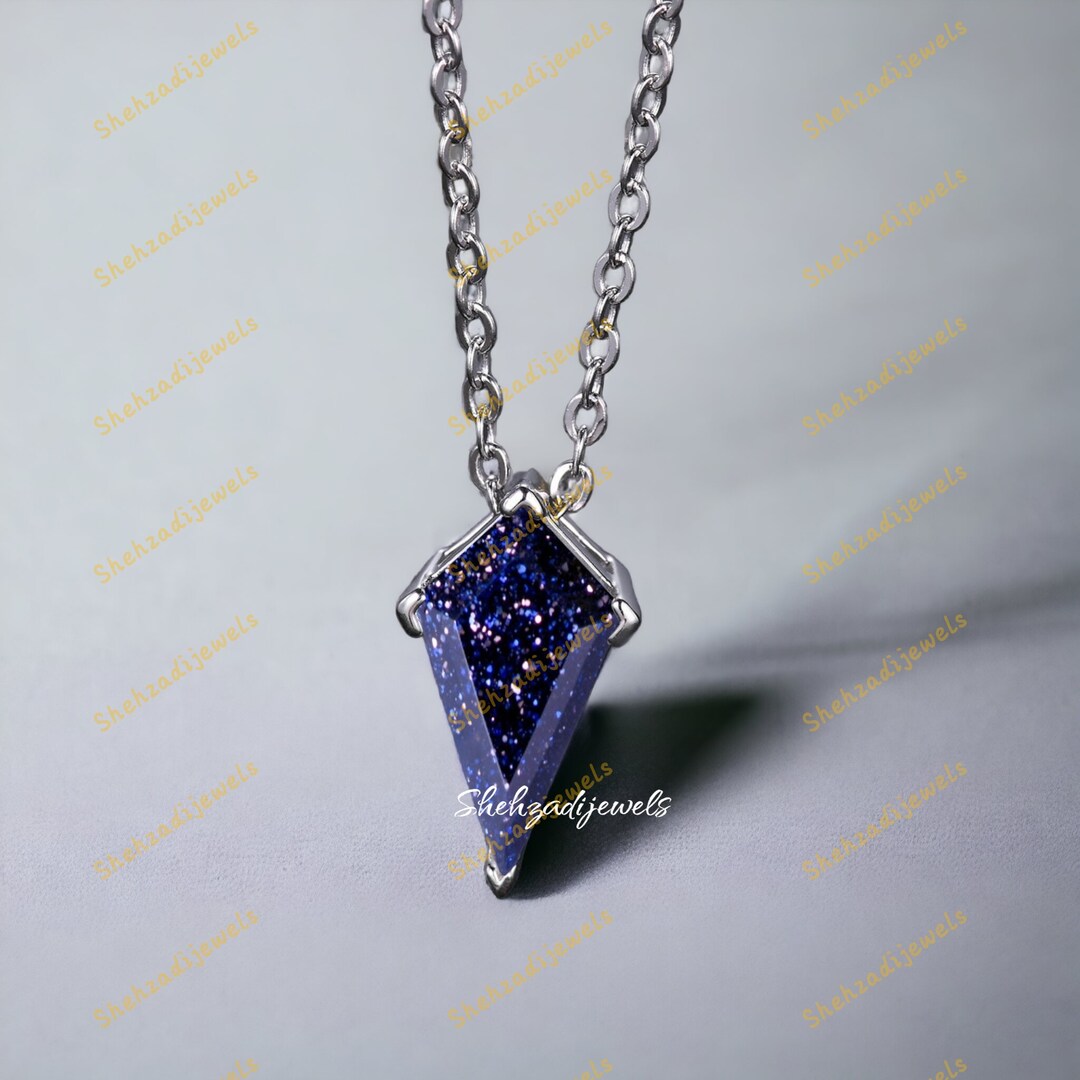 Unique Kite Shaped Sandstone Pendant, Blue Sandstone Necklace, Silver ...