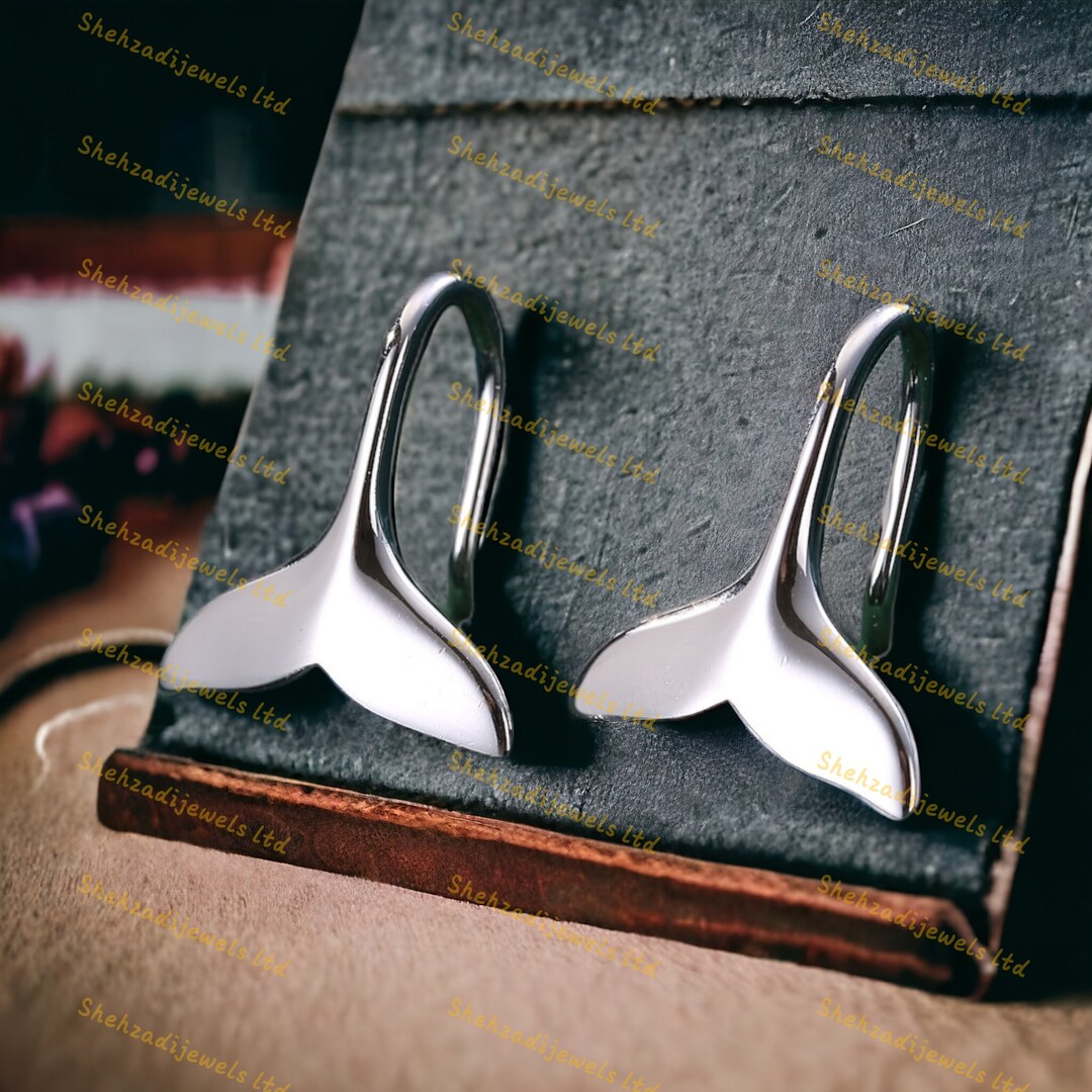 Whale Tail Drop Hook Earrings in Sterling Silver, Silver or Gold or ...