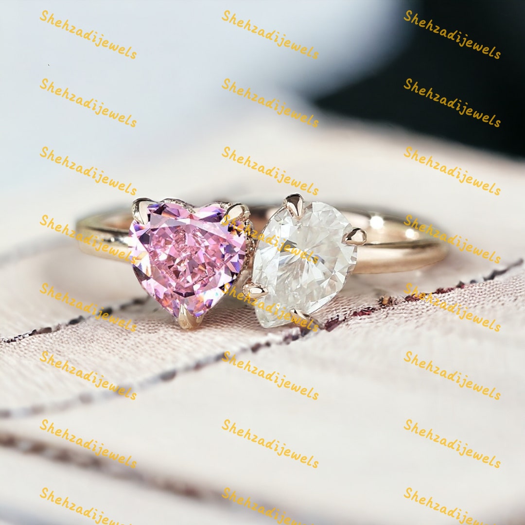 Two Stone Heart Shaped Pink Sapphire Engagement Ring Rose Gold Toi Et ...