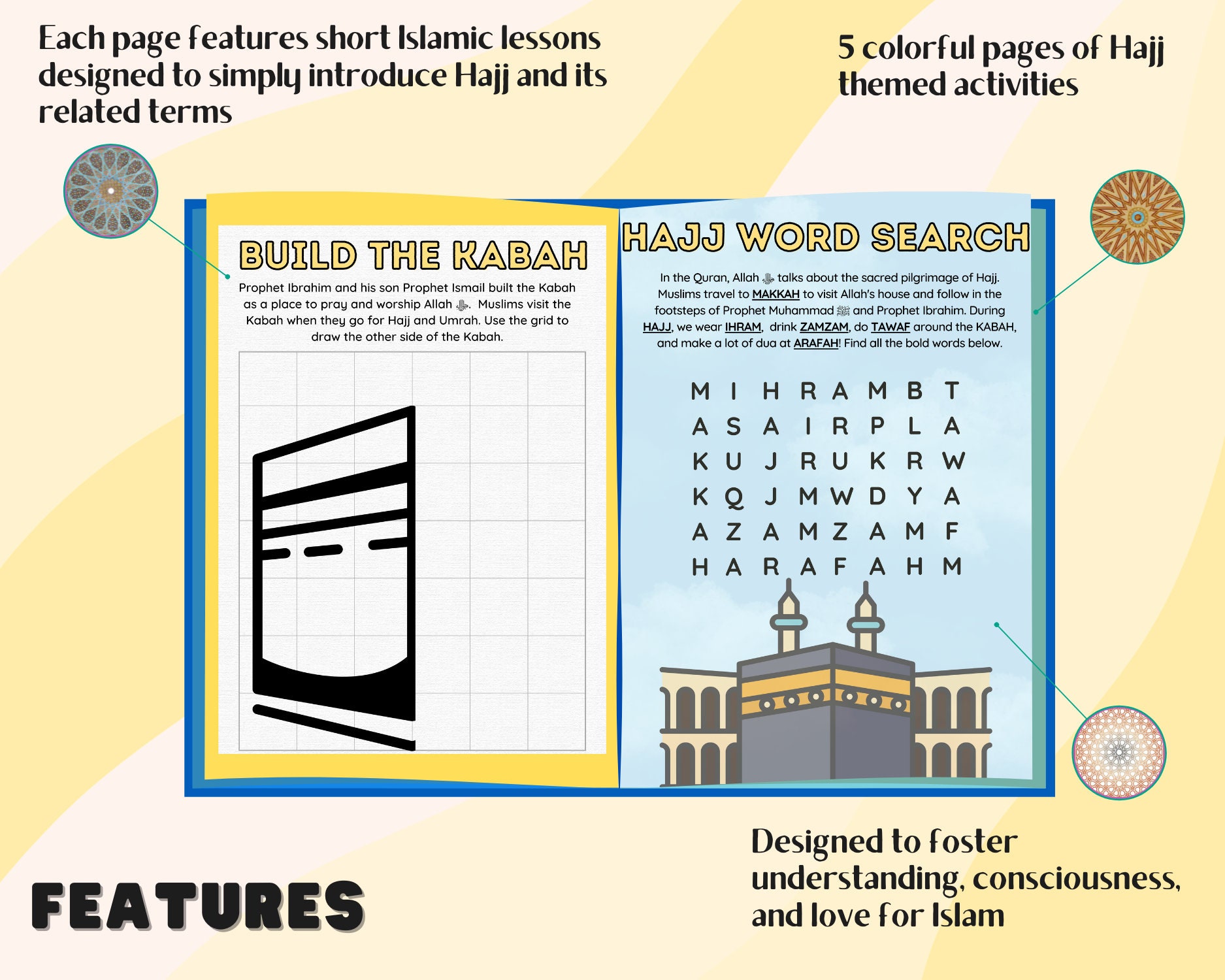 Colorful Hajj Printables | Printable Hajj Worksheets | Islamic Hajj ...