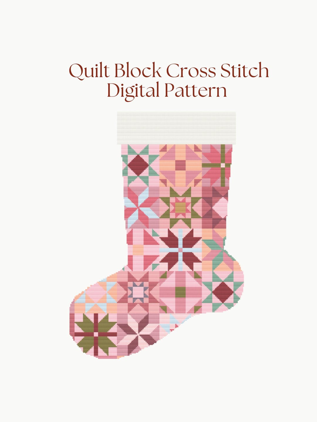 Quilted Patchwork Stocking Cross-stitch PDF Pattern With Alphabet (165 ...