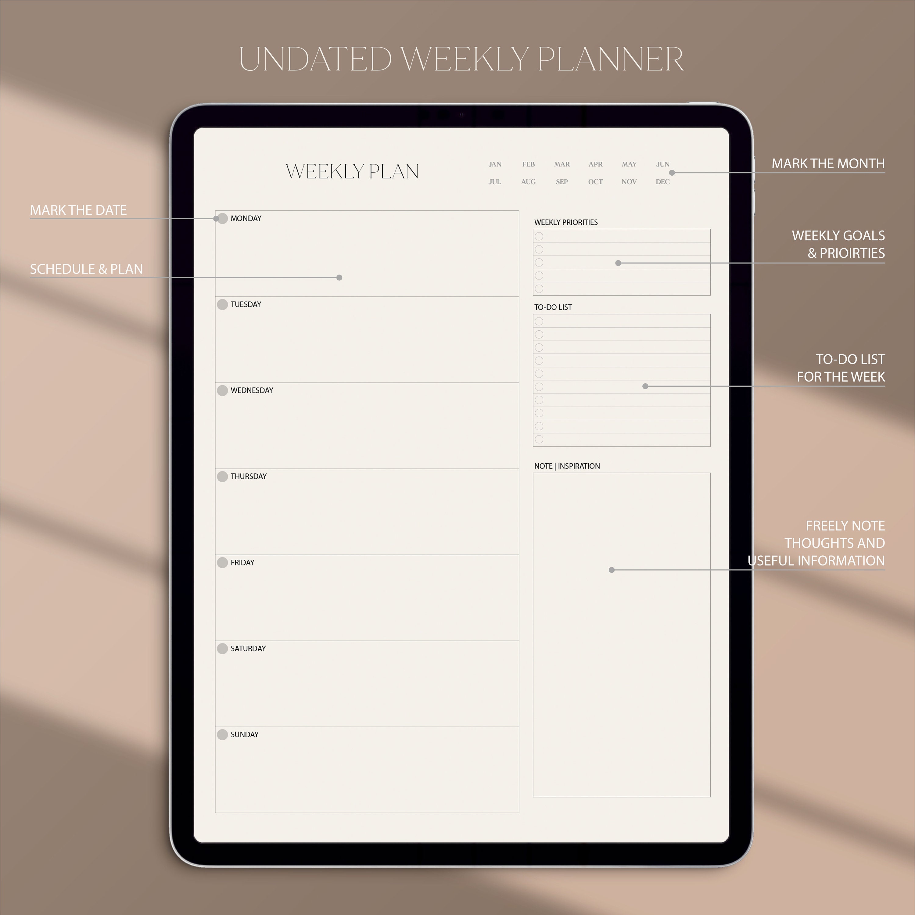 Digital Weekly Planner Undated Weekly Planner iPad Weekly - Etsy