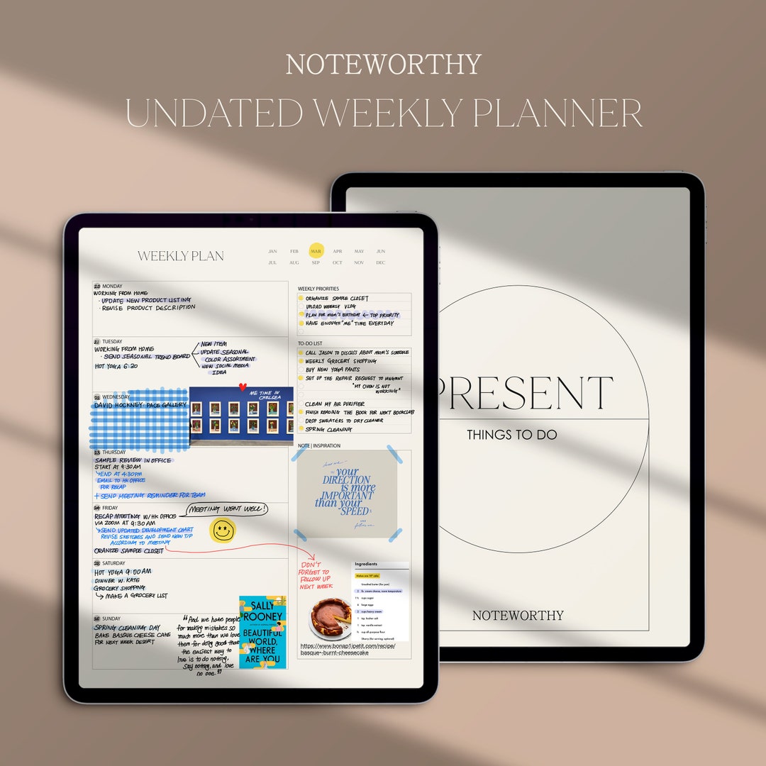 Digital Weekly Planner, Undated Weekly Planner, iPad Weekly Planner ...