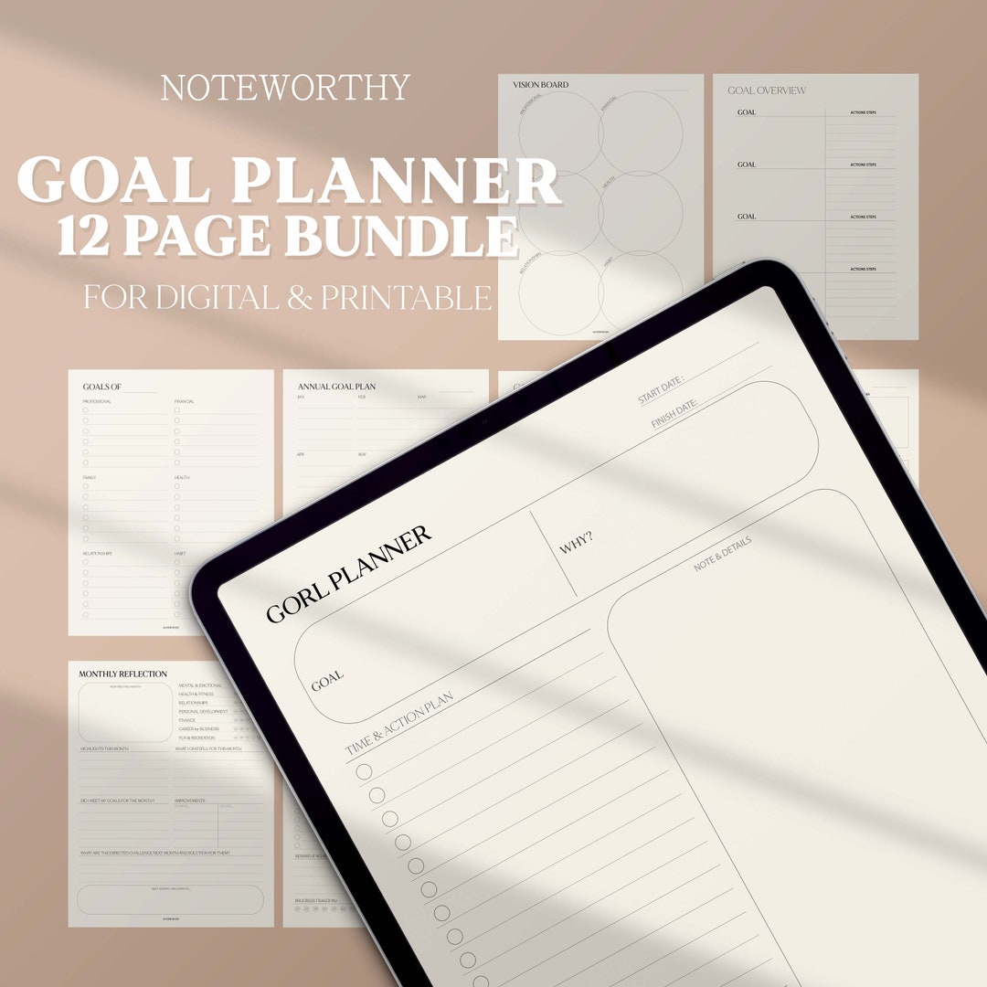 Goal Planner BUNDLE | Digital Monthly Planner, Goal Setting ...