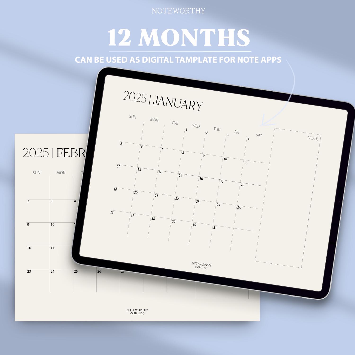 2025 Monthly Calendar With Notes, Printable Calendar Template ...