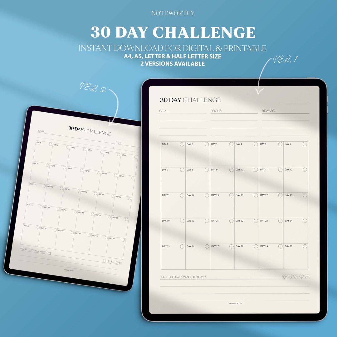 30 DAY CHALLENGE | Digital Planner, Goodnotes Planner, Monthly Goal ...