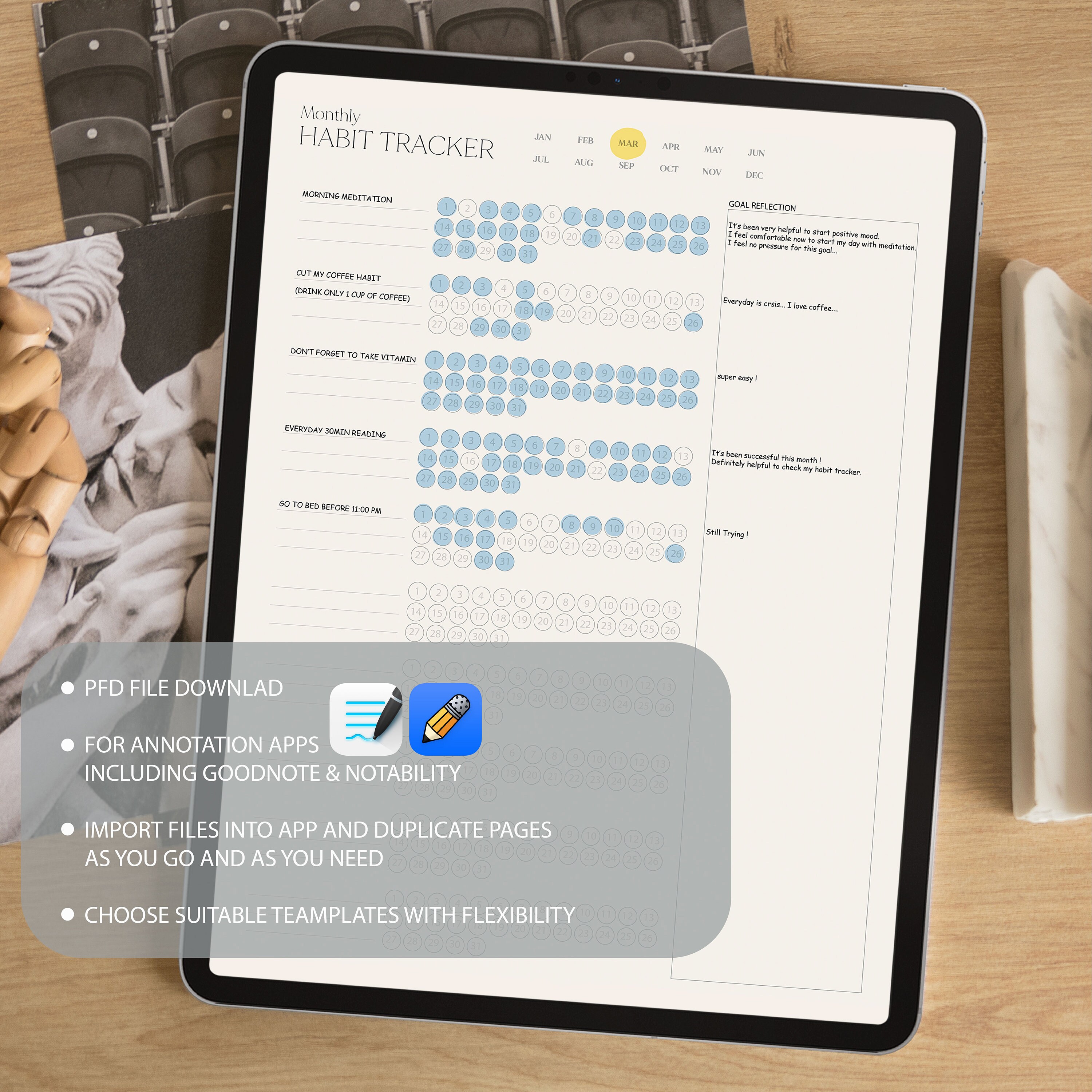 Monthly Habit Tracker Digital Planner Template for Goodnotes on Ipad ...
