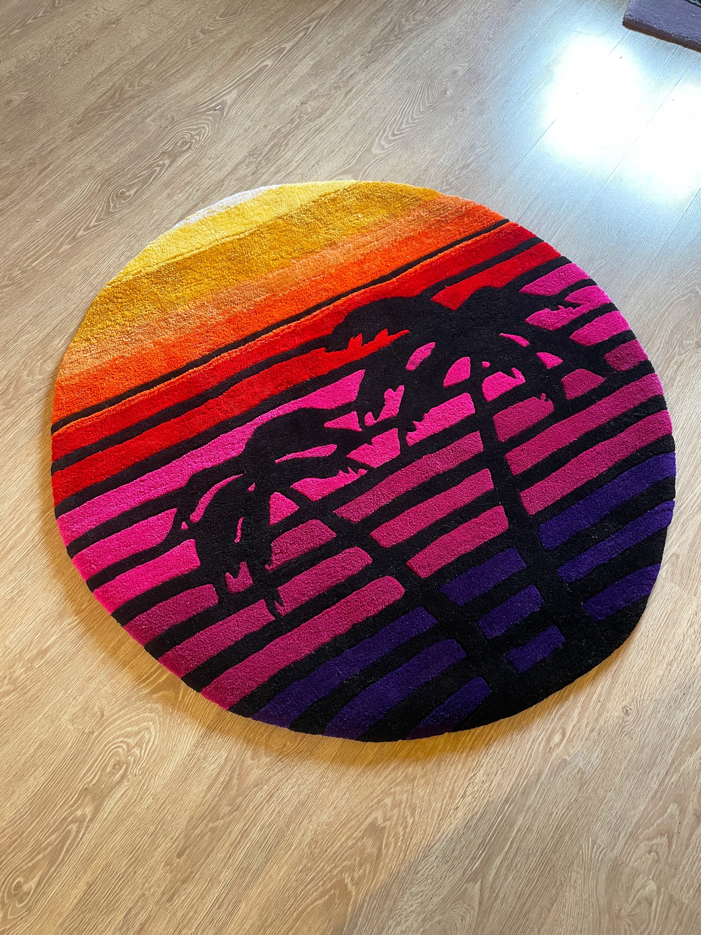 Tropical Sunset Palms Tufted Rug - Etsy