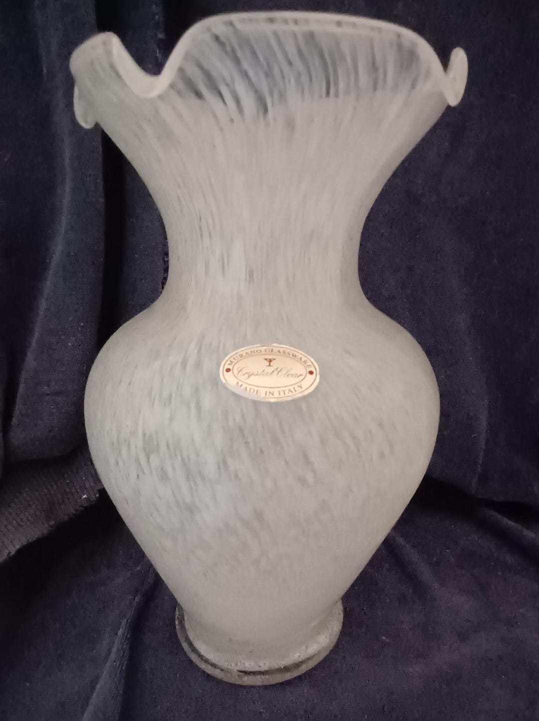 Murano Glassware White Ruffle Top Vase Made in Italy crystal Clearfree ...