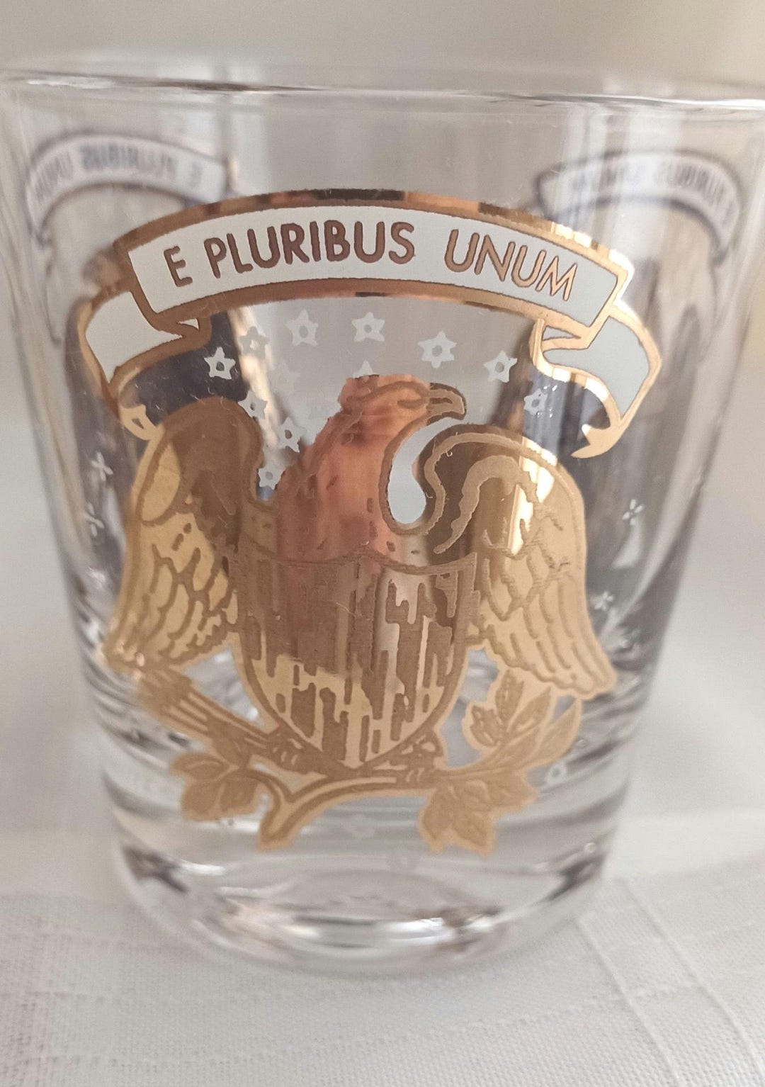 Set of Four Vintage E Pluribus Unum Old Fashioned Glasses With Gold ...