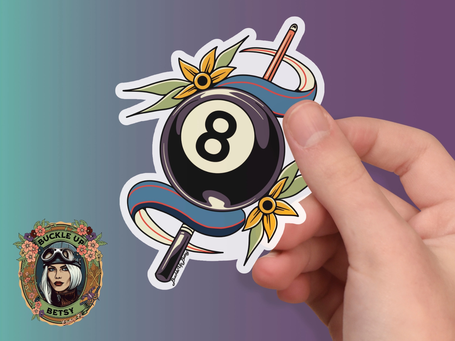 8 Ball Billiards- Vintage Art Floral Pool Cue American Traditional ...