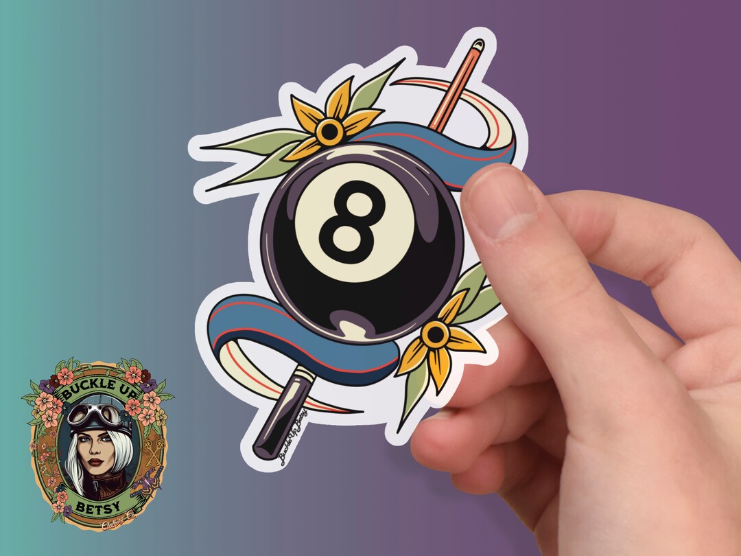Vintage Tattoo Stickers: 8 Ball Billiards Pool Player, Traditional ...