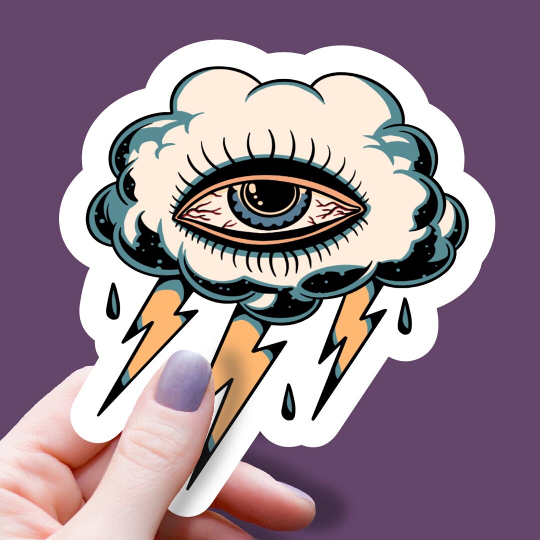 Red-eye-catching, Storm Cloud, Red Eye, Lightning, Rain, Tattoo Style ...