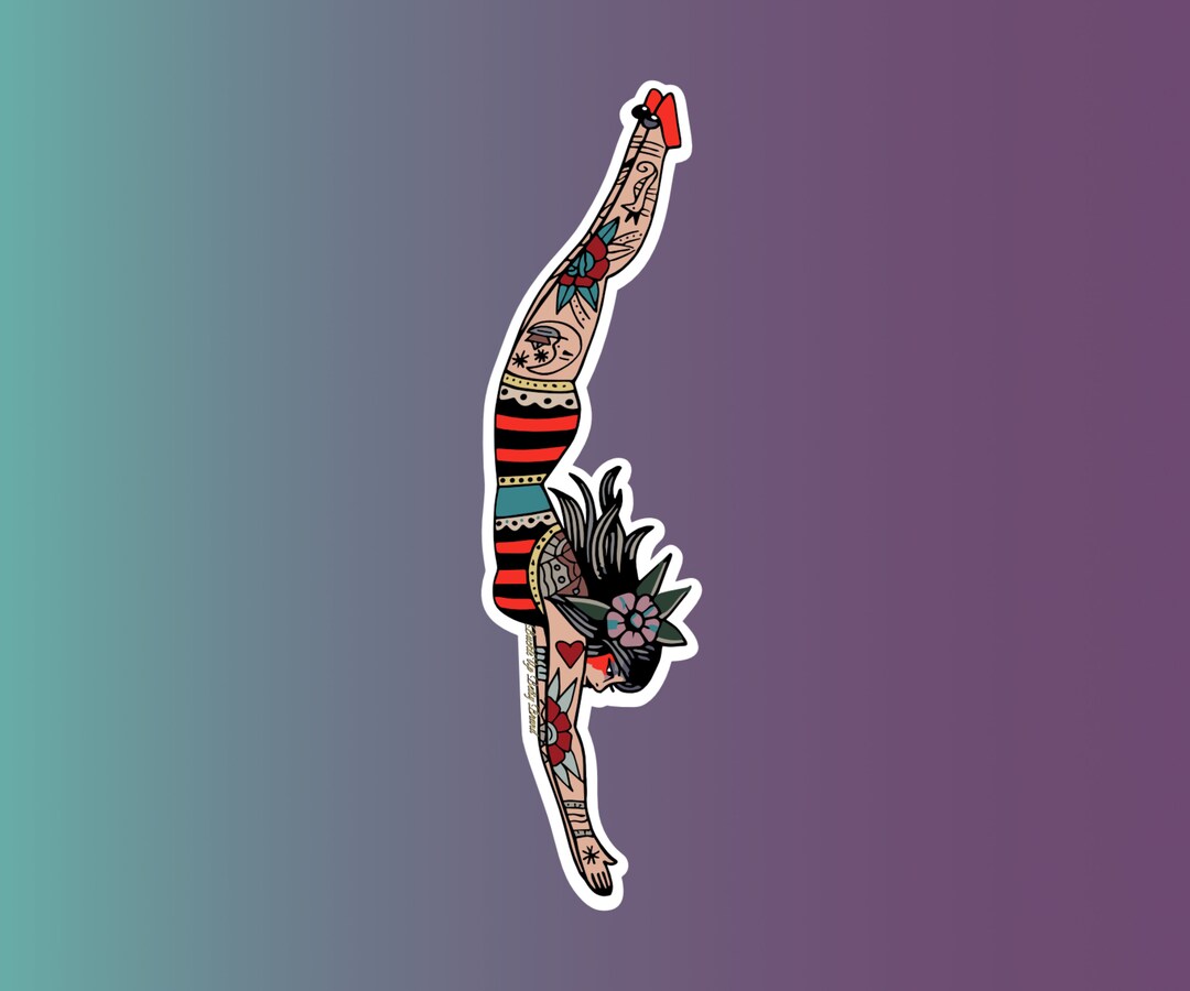 Vintage Circus Diving Diva - Traditional Old School Tattoo Retro Style ...