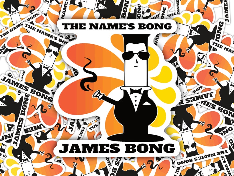 Marijuana Stickers - Punny James Bong Retro Spy Guy Weed Smoker ...