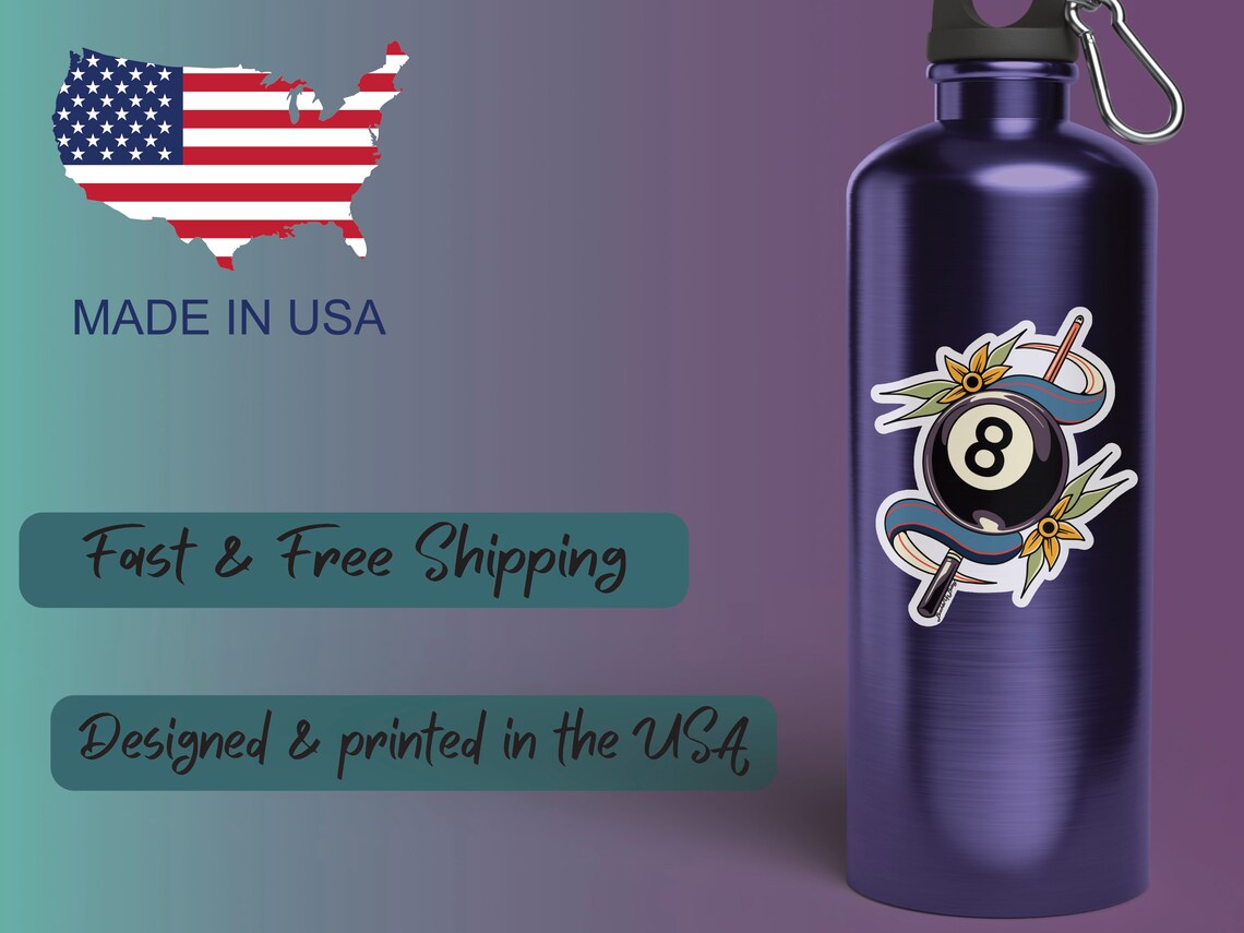 8 Ball Billiards Vintage Art Floral Pool Cue American Traditional ...