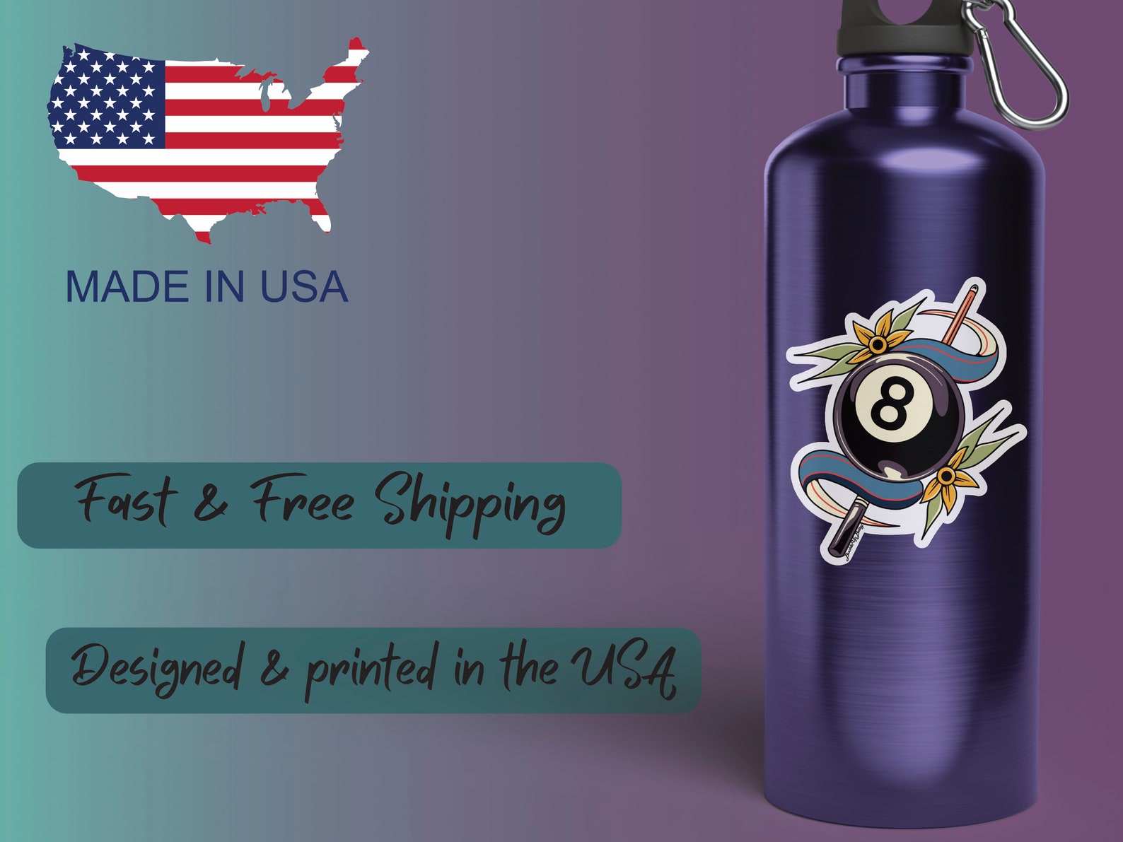 8 Ball Billiards- Vintage Art Floral Pool Cue American Traditional ...