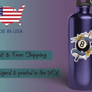 8 Ball Billiards- Vintage Art Floral Pool Cue American Traditional ...