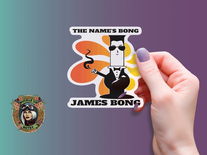Marijuana Stickers - Punny James Bong Retro Spy Guy Weed Smoker ...