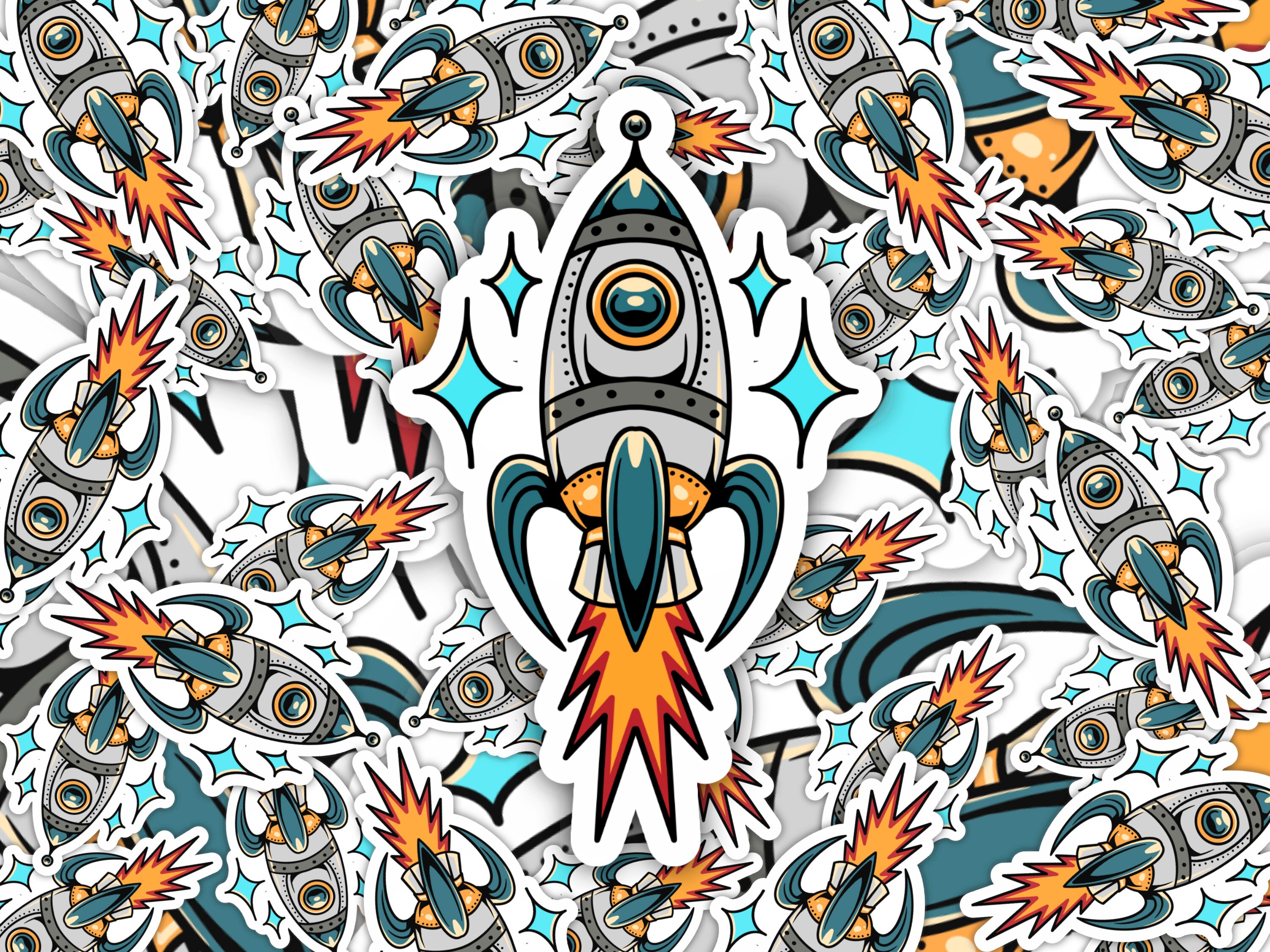 Retro Rocket Adventure Sticker: Vintage Tattoo Art, Waterproof Vinyl ...