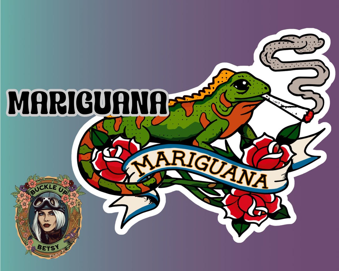 Cannabis Vintage Tattoo Art Sticker: Mariguana- Mary Jane Iguana - Etsy
