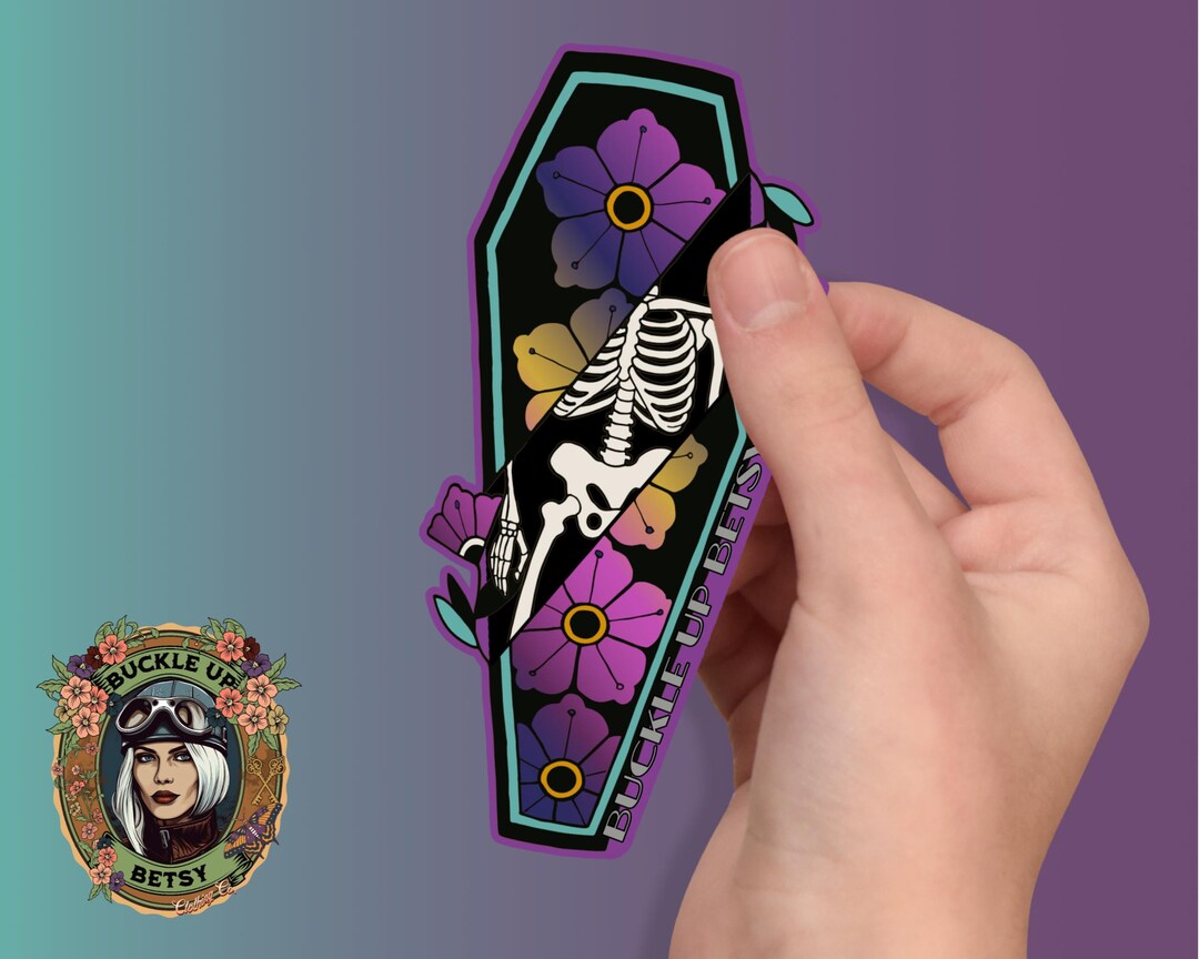 Skeleton Floral Coffin Sticker: Retro Tattoo Style, Waterproof Matte ...