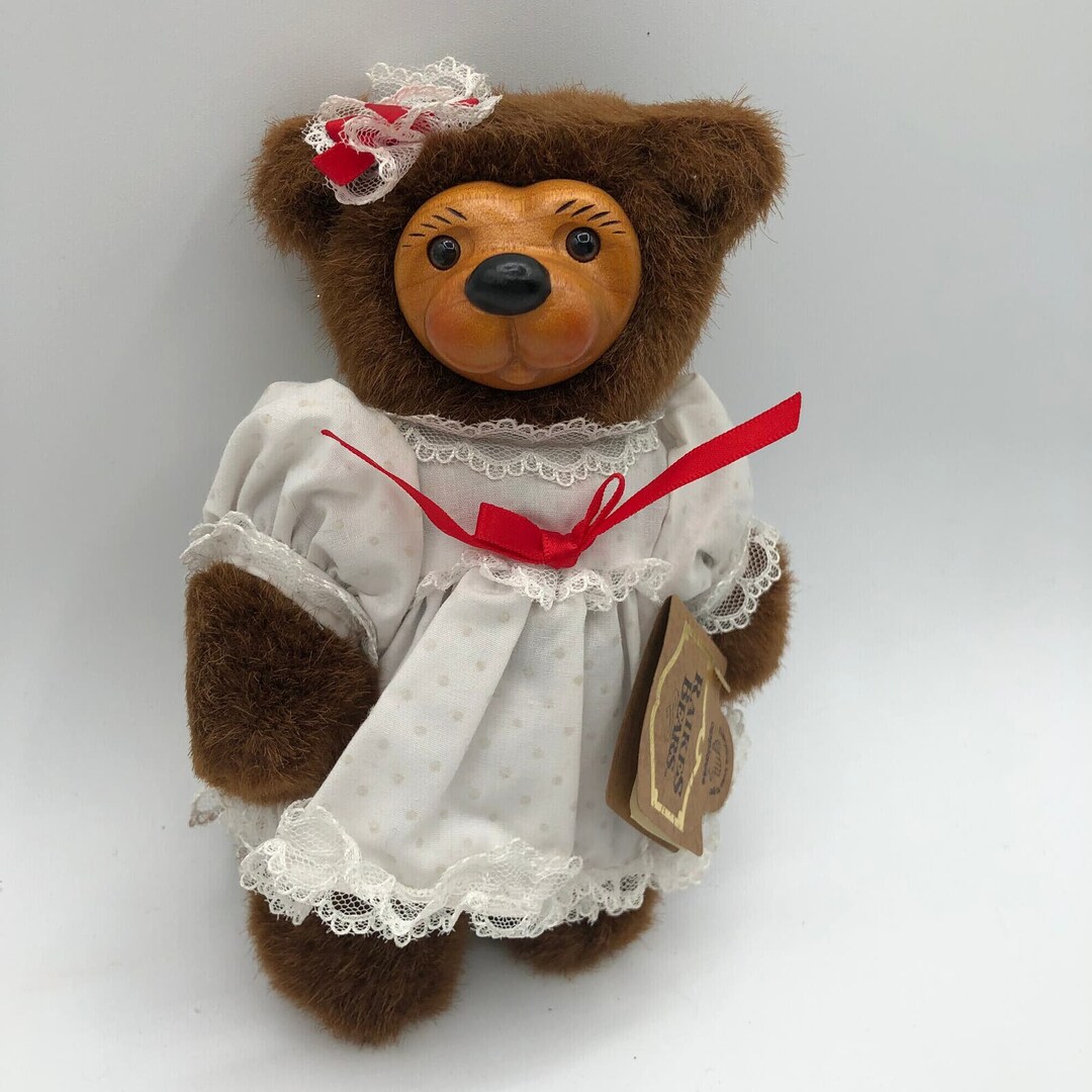 Raikes Bears TAMMY 6 Signed Wooden Face and Feet White Dress Red ...