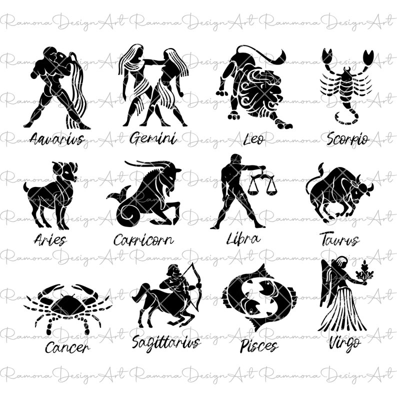 Zodiac Signs SVG Bundle | Astrology PNG, Horoscope Cut Files - Etsy