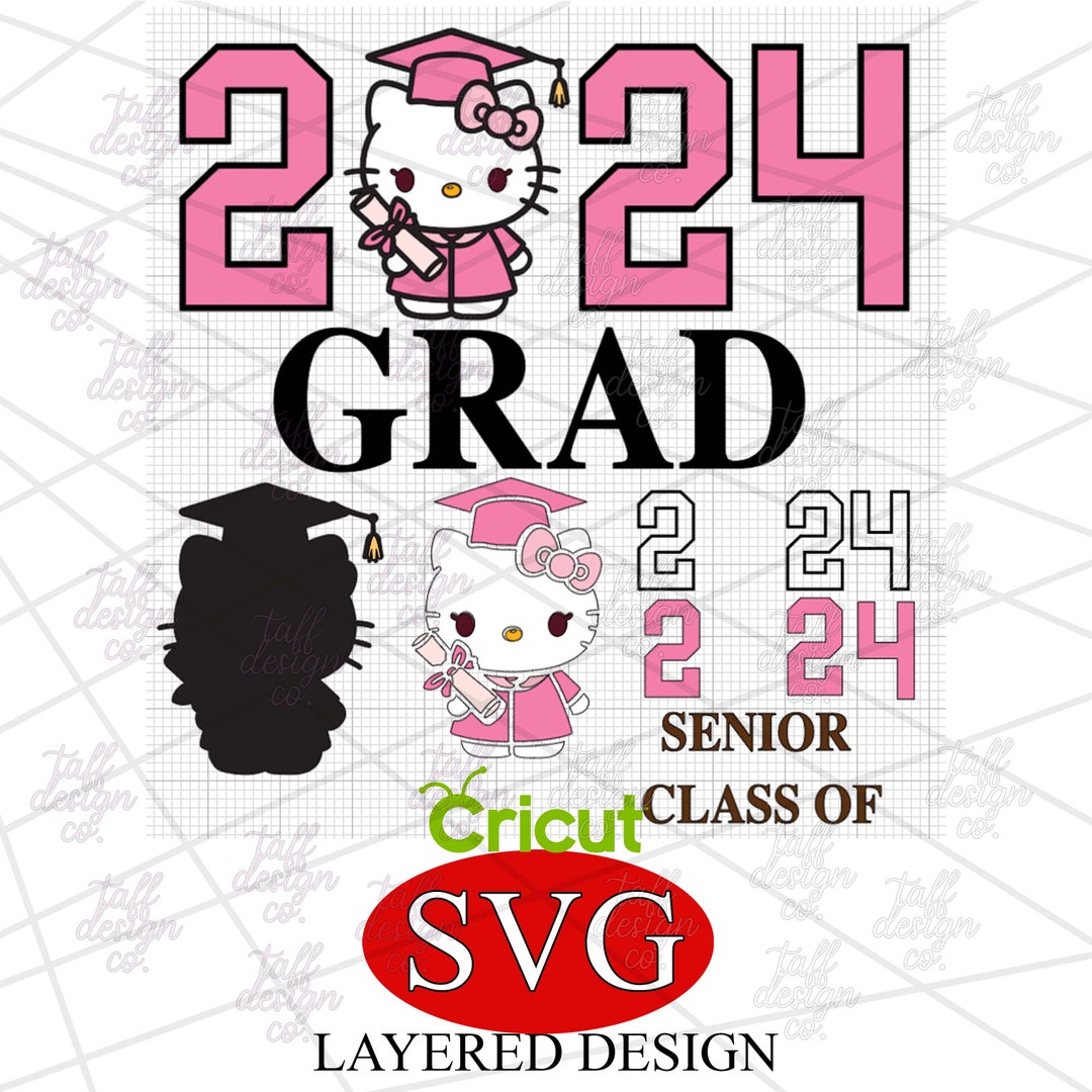 SVG 2024 KITTY V2 Cut File Pink Cute Kitty Graduation Cap and Gown ...