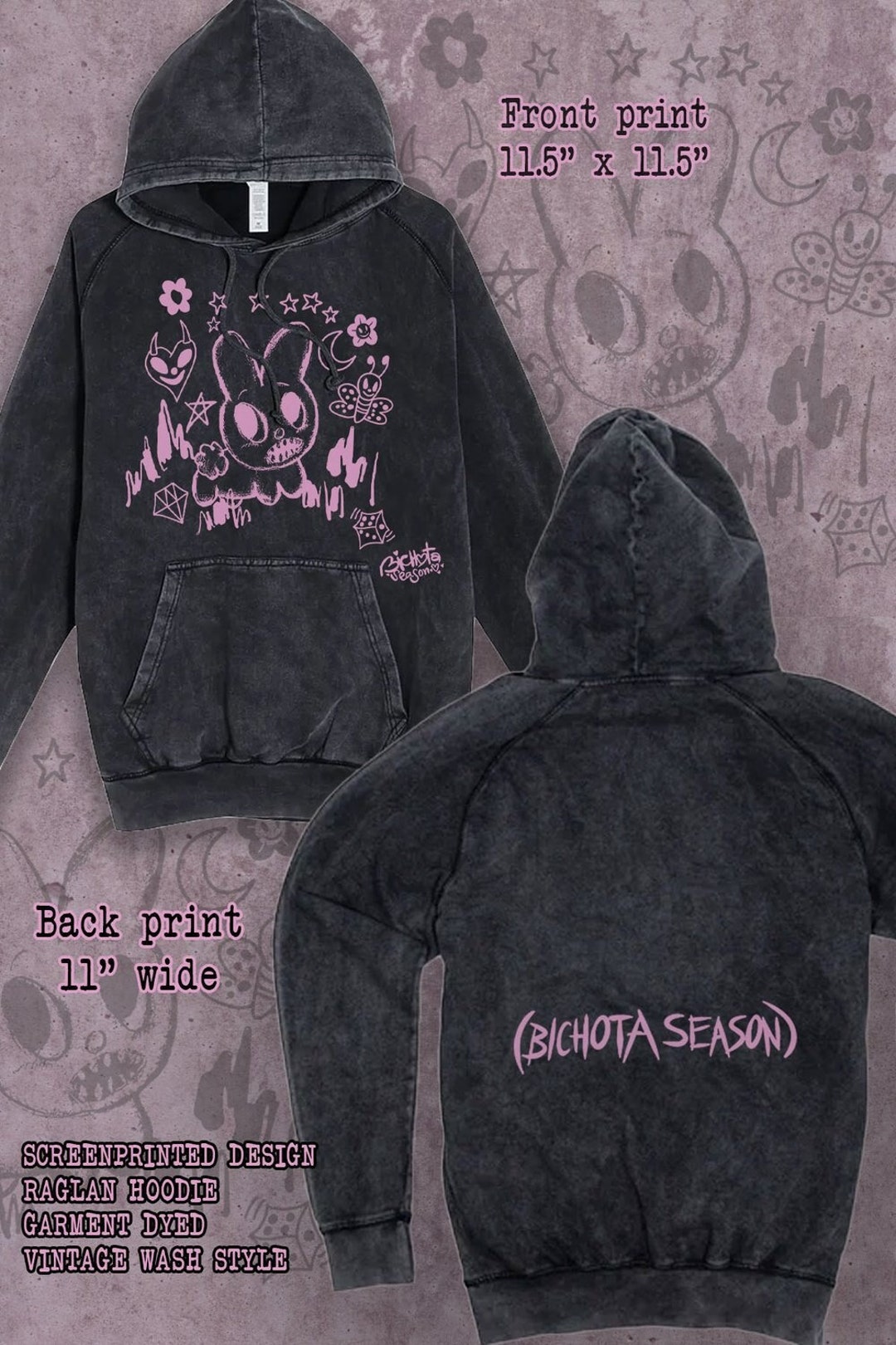 Bichota Season Acid Wash Hoodie Karol G Tour Screenprinted Merch Mañana ...