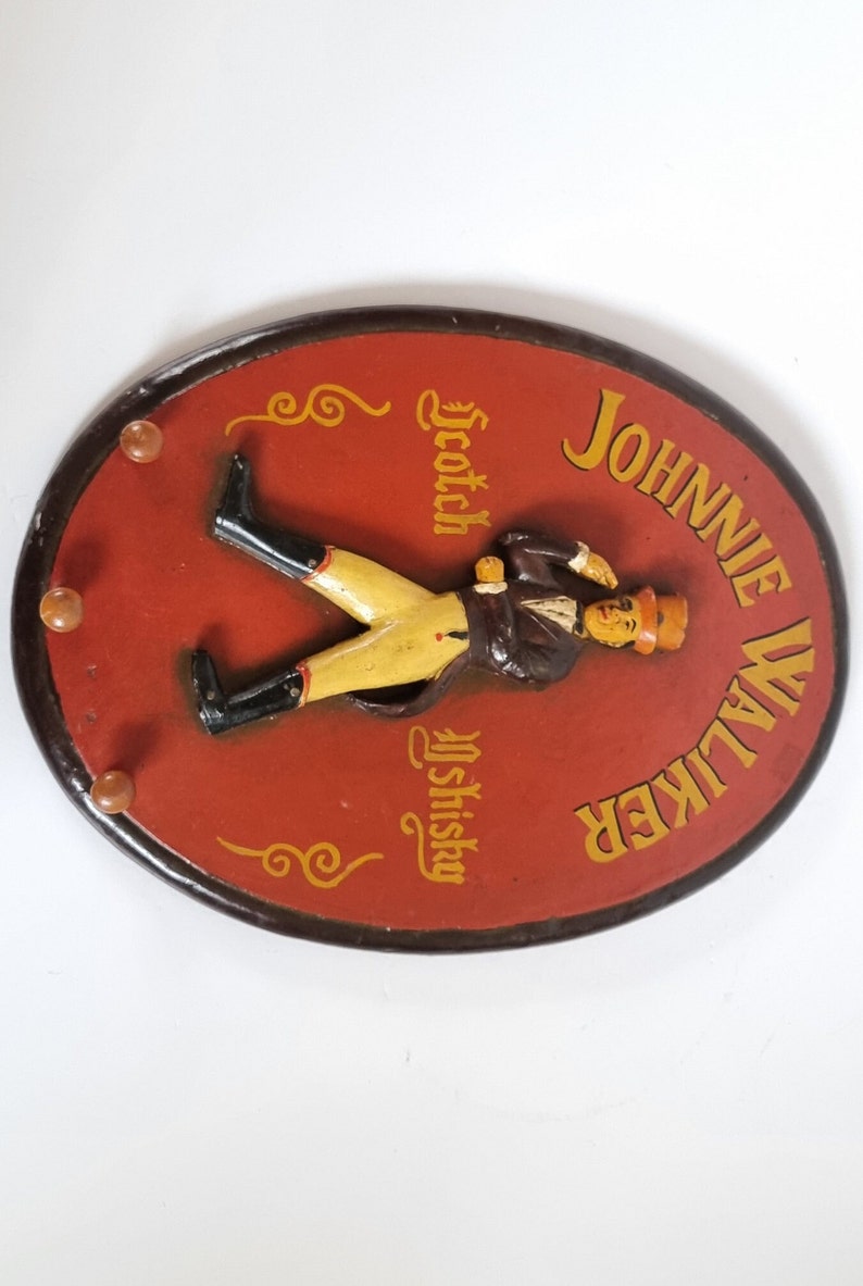 Rare Vintage Johnnie Walker Scotch Whiskey Painted Wood Coat Keys Rack ...