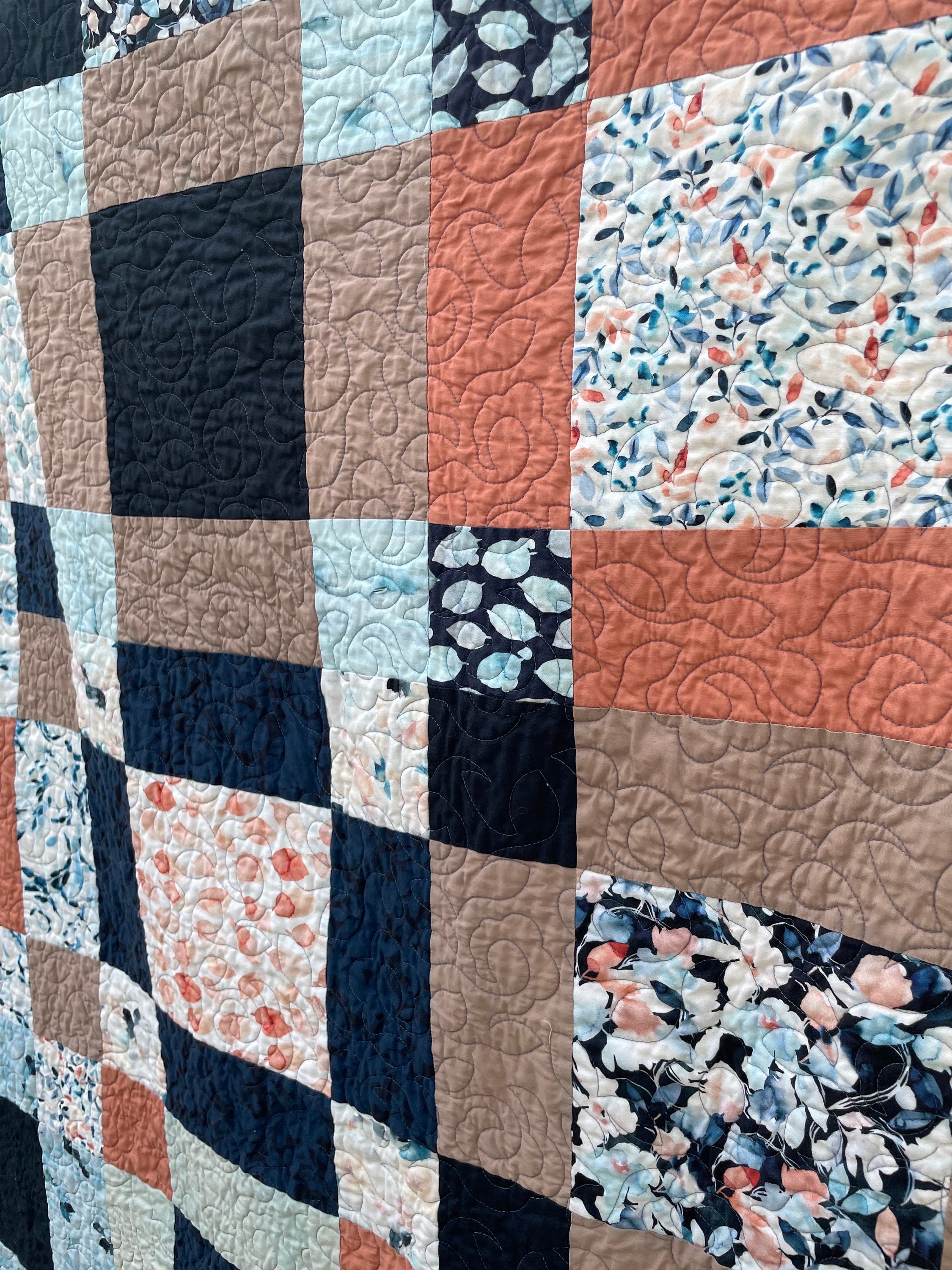 Blue and Pink Floral Quilt Modern Quilt Handmade Blanket Snuggly Quilt ...