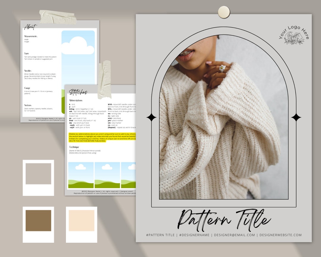 Canva Pattern Template – Boho Neutral Layout for Knitting or Crochet ...