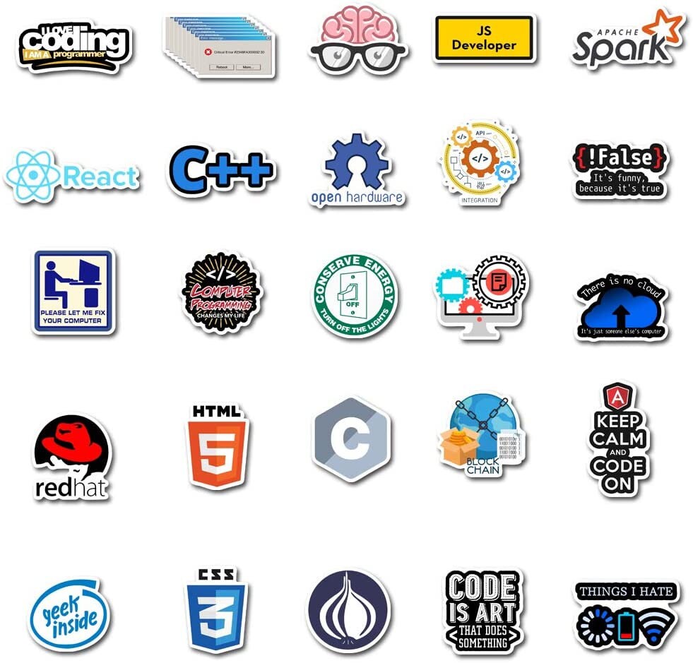 Set of 50 Programming Stickers for Developers, Hackers, Geeks and Engineers, Developer, Hackers ...