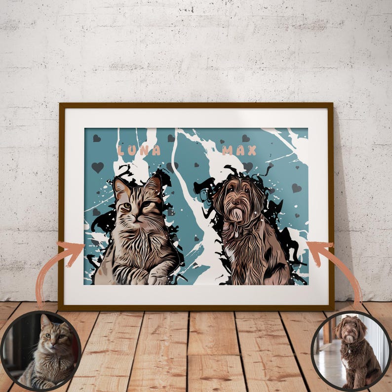 Custom Two Pet Portraits, Pet Illustration, Personalized Pet Portraits ...