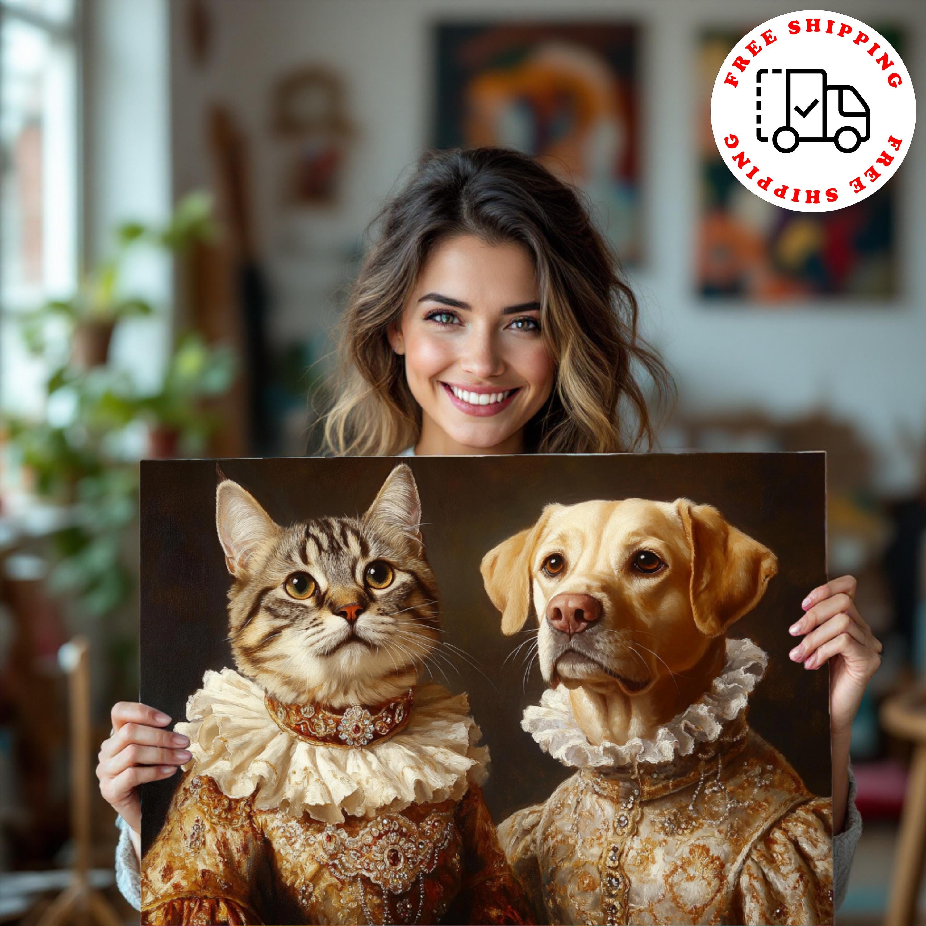 Custom Two of Pets Portrait Renaissance, Royal Pet King Portrait Art ...
