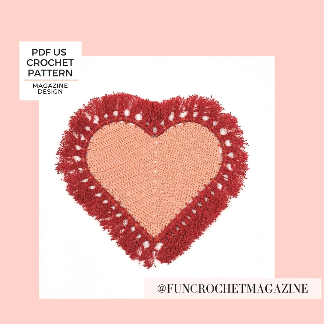 Crochet Pattern Fringed Heart Coaster, Heart Crochet Pattern, Home ...