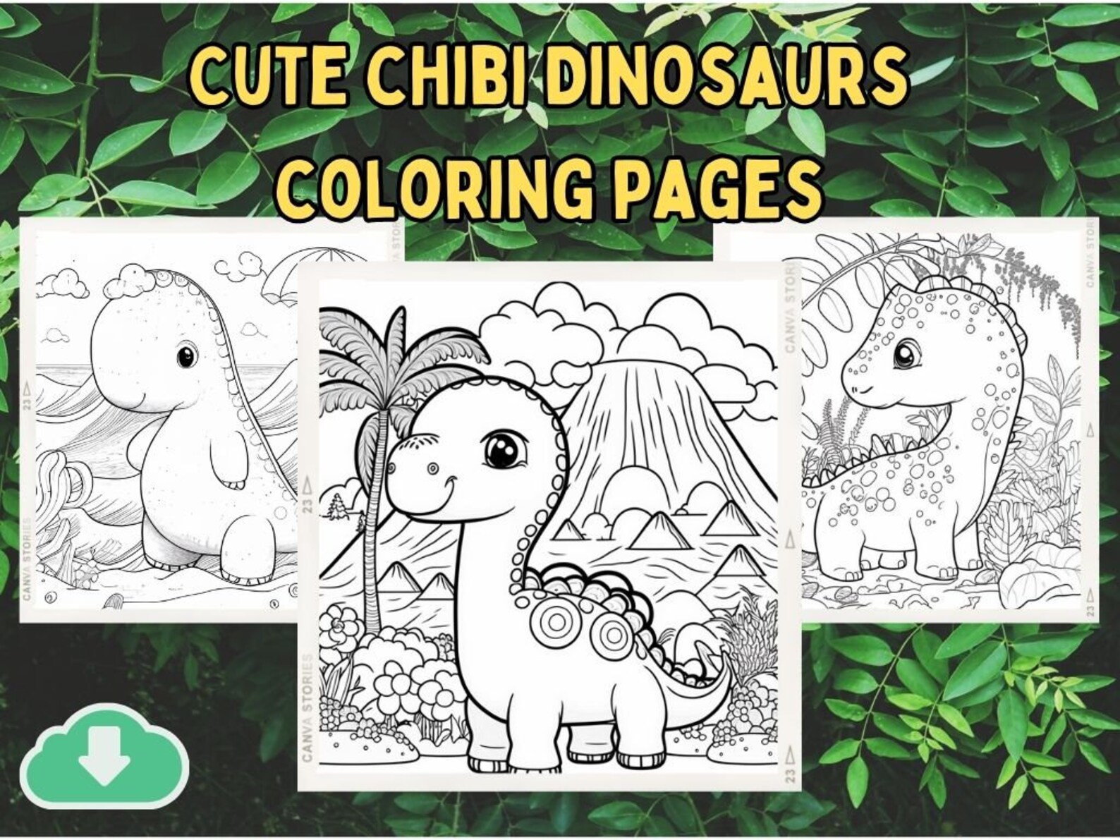 Dinosaur Coloring Pages - 15 Printable Chibi Cute Dinosaurs Coloring ...